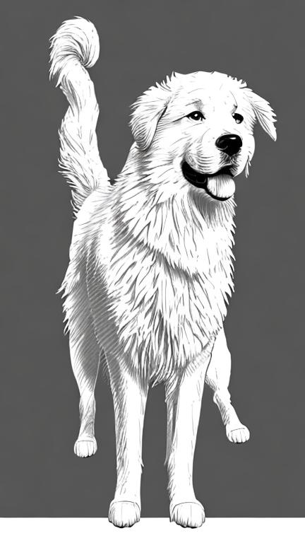 Great Pyrenees white adult dog tail up standing full...