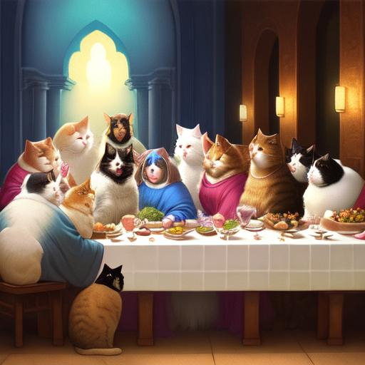 Christ last supper but w 13 obese cats instead of hu... | OpenArt