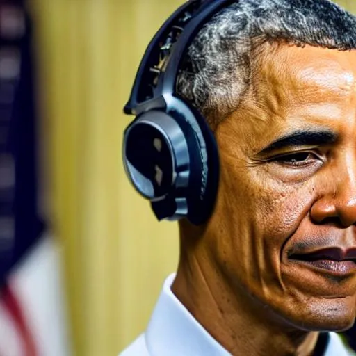 Obama with a gaming headset on
