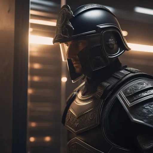 A sci fi futuristic roman military male in black mil...