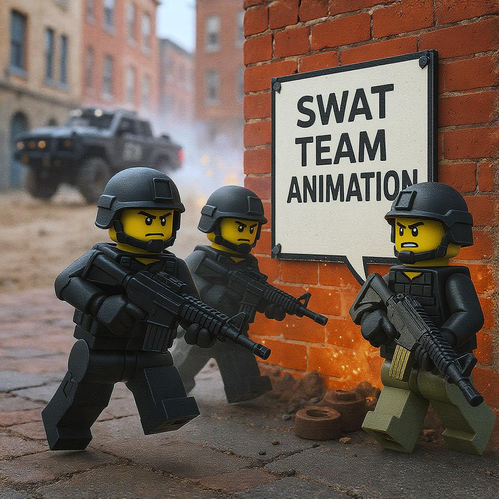 Swat team in action. On the side make a poster sayin...