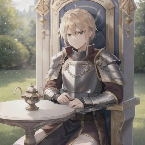 Armored King Arthur, Throne, stern, focused