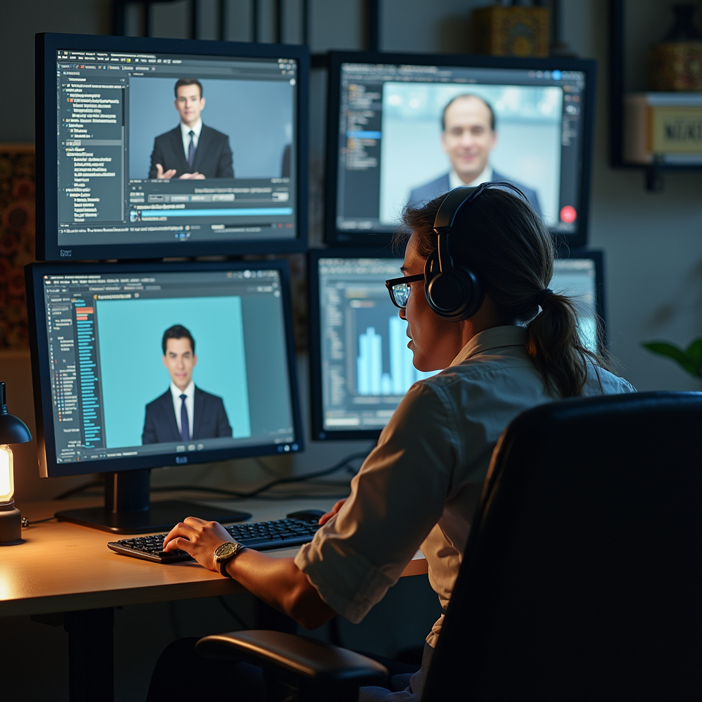 People on computers making fake ai news