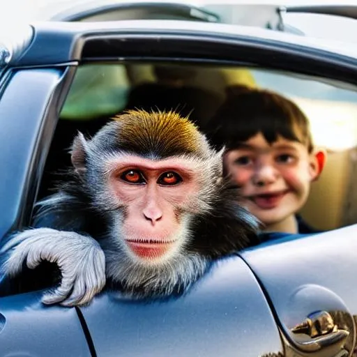 monkey driving car while eating humans | OpenArt