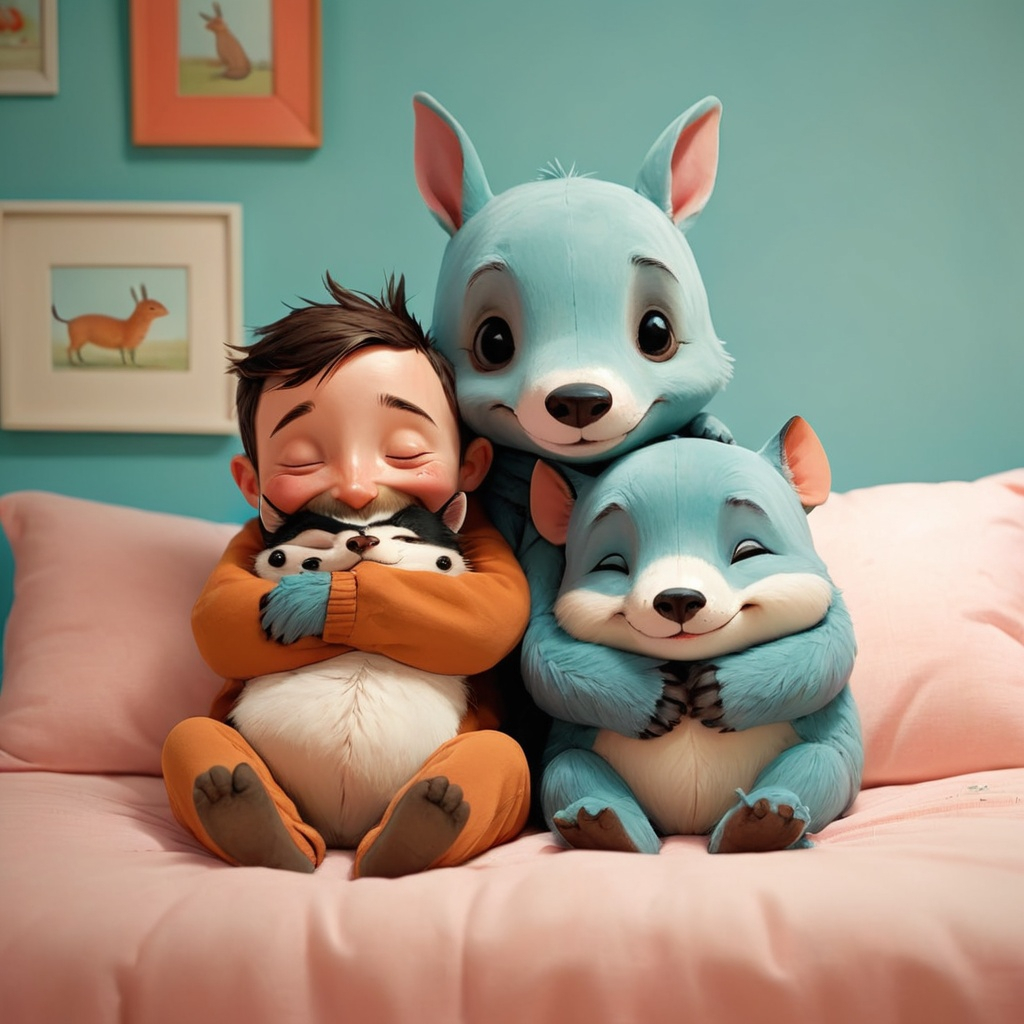 happy friends cuddling, cute critters, by oliver jef...