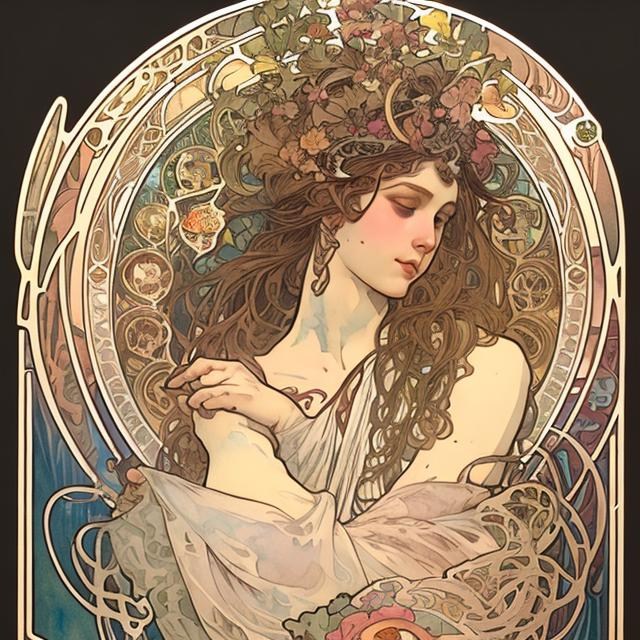 Goddess of healing, beautiful face, alphonse mucha a...