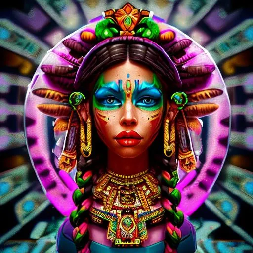 An ornate Aztec Queen, full body, statuesque, huge f... | OpenArt