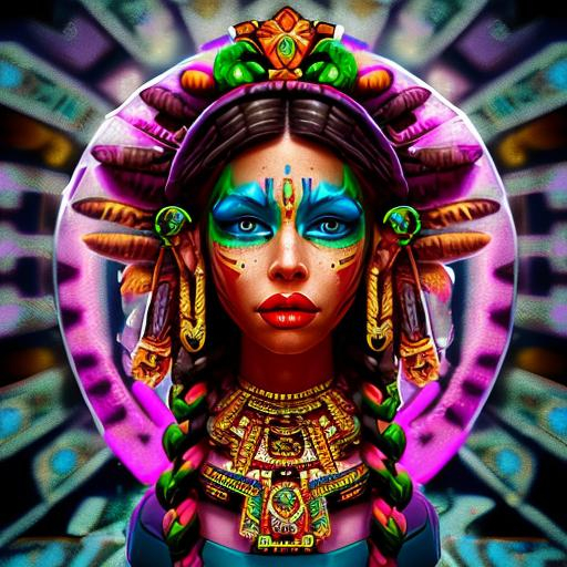 An ornate Aztec Queen, full body, statuesque, huge f... | OpenArt