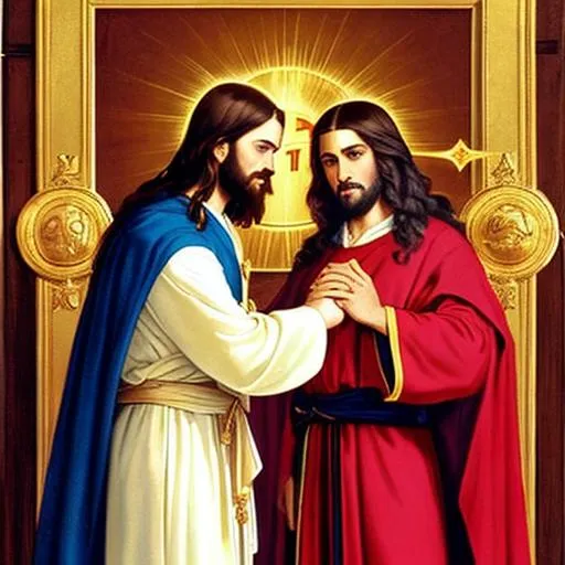 Museum style oil painting of (Jesus the Christ) with...