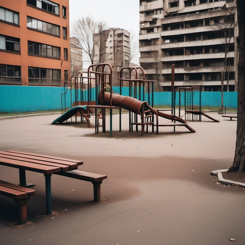 city playgrounds with no children, rusty, old, poor...