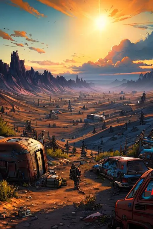 Borderlands art style, cell shading, post-apocalypti...