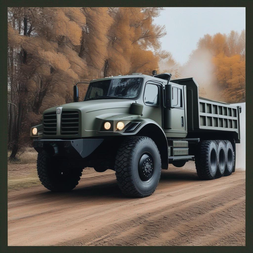 military truck with a ram plow