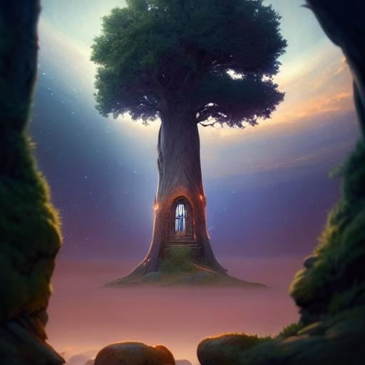 an oak tree with a magical door, majestic, giant, ni... | OpenArt