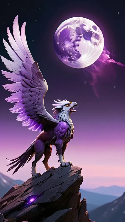 griffon standing on mountain top on full moon night...
