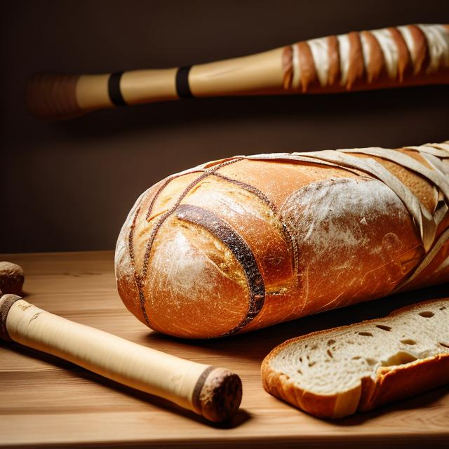 A fat wooden baseball bat is wearing bread as a coat | OpenArt