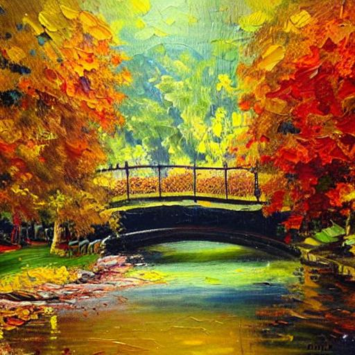 oil painting park bridge autumn impressionism | OpenArt
