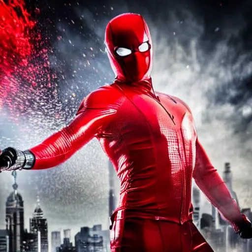 blood themed superhero striking heroic pose, comic,... | OpenArt