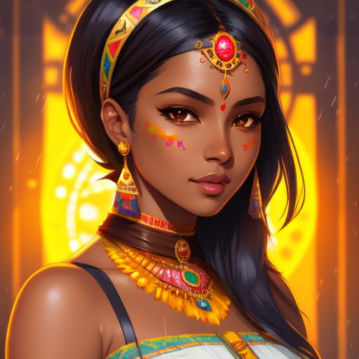 Beautiful woman inca princess, brown skin, open dres... | OpenArt