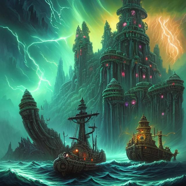 fantasy art style, painting, deep ocean, ancient, Ma...