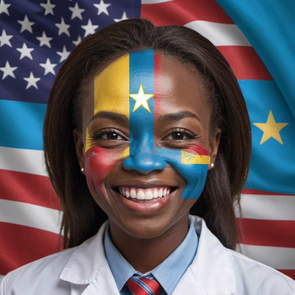 create a black smiling with dr congo flag and usa in...