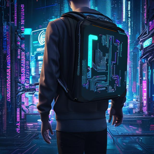 Futuristic back pack - with crypto token flowing in...