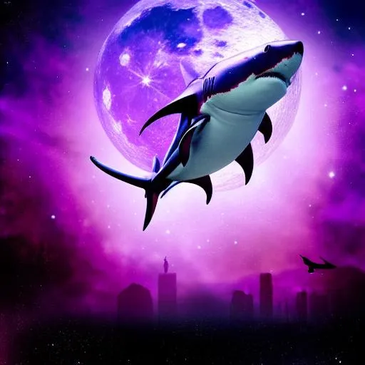 purple scifi shark in middle of movie poster, full m... | OpenArt