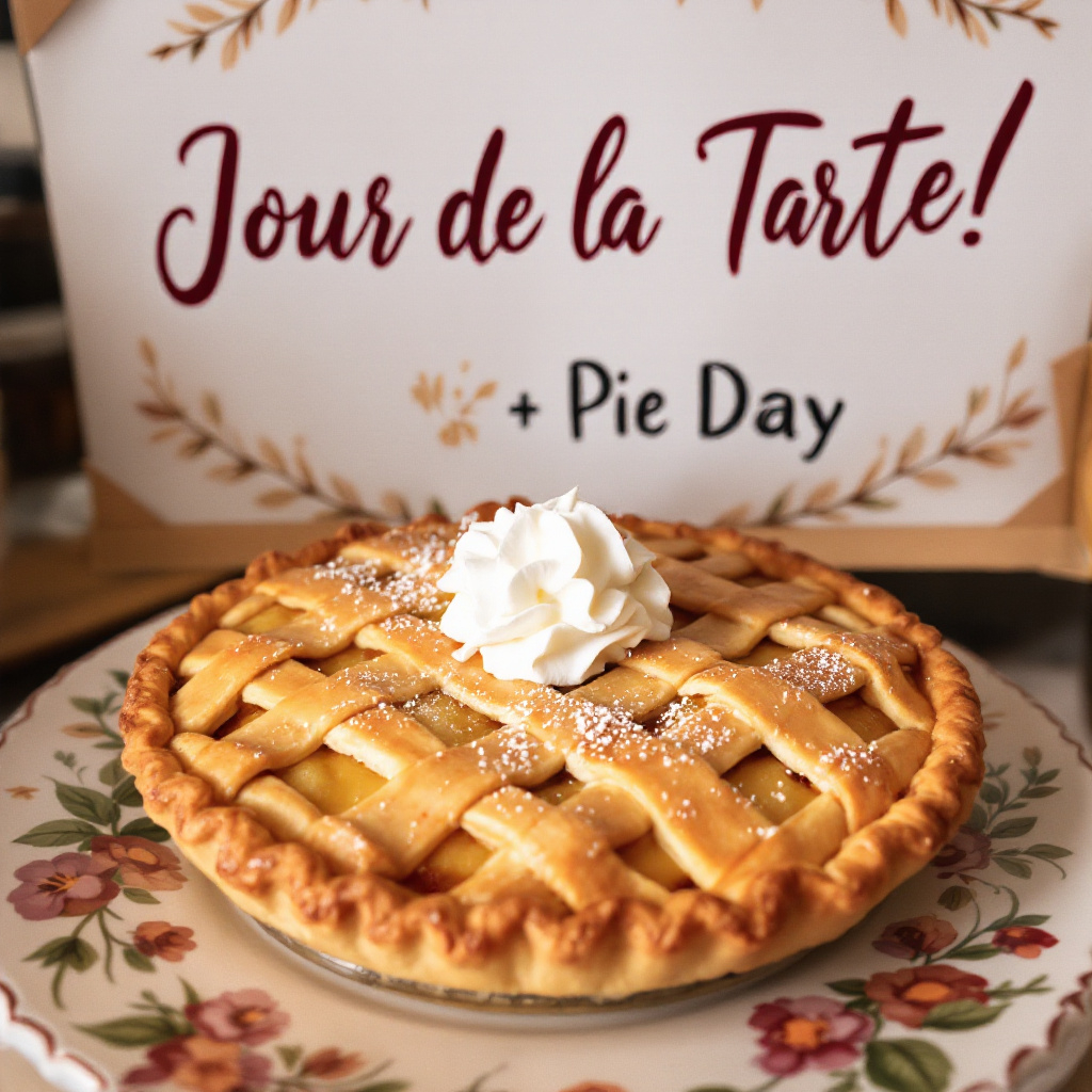 A Pie On a Plate And A Text That Says Pie Day!