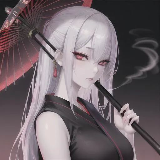 Japanese demon girl of pale skin, on a rainy night w... | OpenArt
