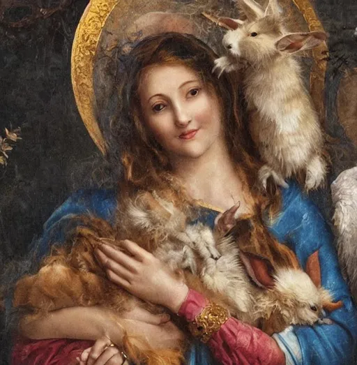 Holy sorceress holding a rabbit close-up | OpenArt