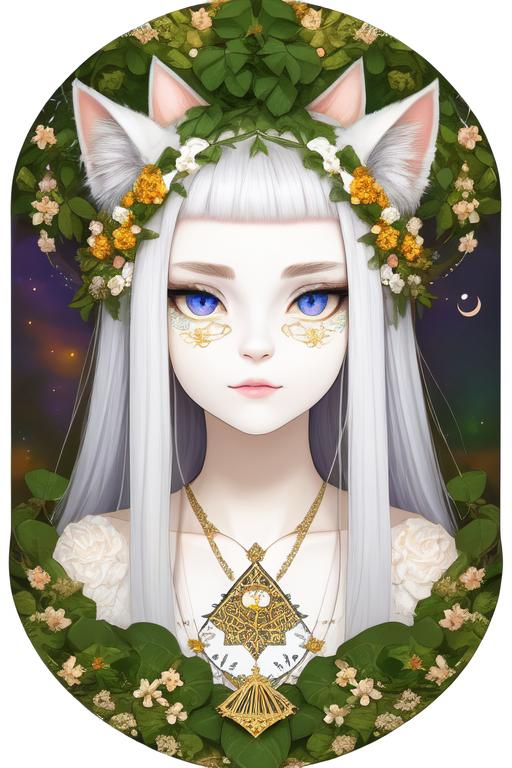 half-body portrait, an extremely cute cat girl, betw...