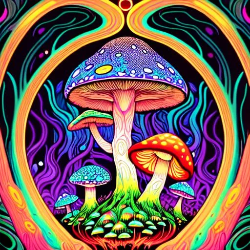 Hypnotic illustration of POT LEAVES AND MUSHROOMS, h... | OpenArt