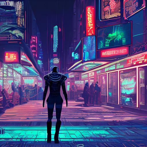 cyberpunk, underworld, neon lights, stores, dark war... | OpenArt