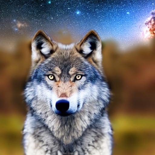 wolf looking at you with the milky way behind him | OpenArt