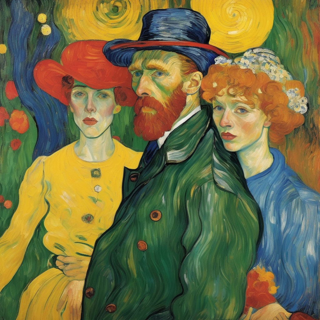 Klimt & Van Gogh expressive brushstrokes, bright co...