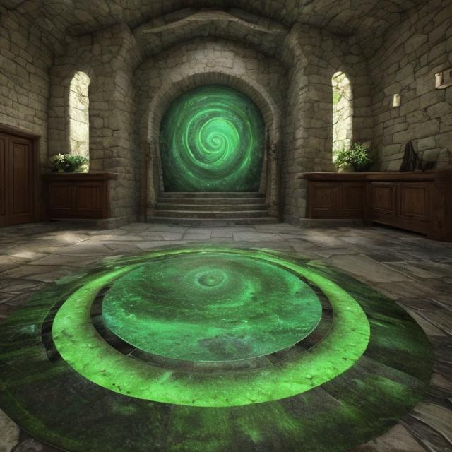 fantasy style, stone floor with a swirling green nec...