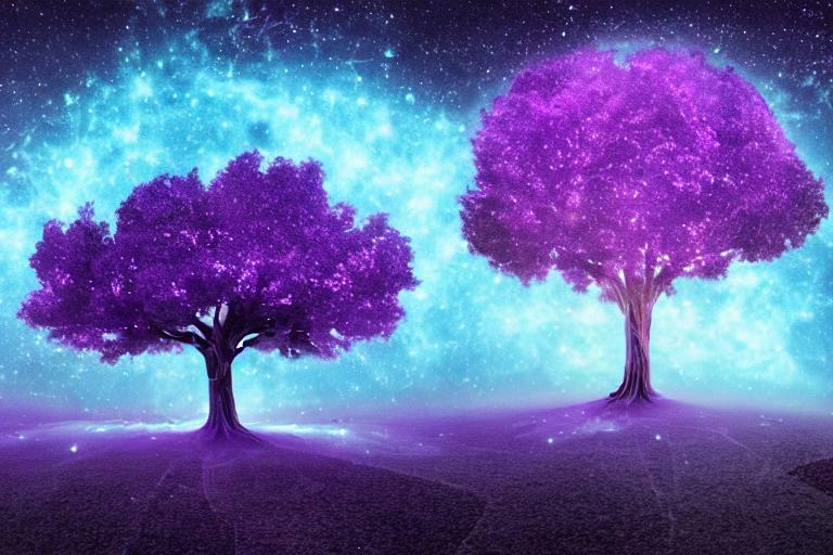 a purple tree of life with a light blue aura, the ni... | OpenArt
