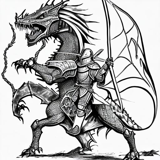 black and white coloring page of a knight fighting a... | OpenArt