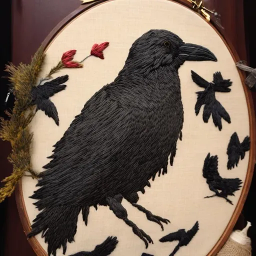 Embroidered raven. Large.