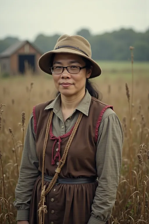 a middle aged farmer woman from the early 1200s work...