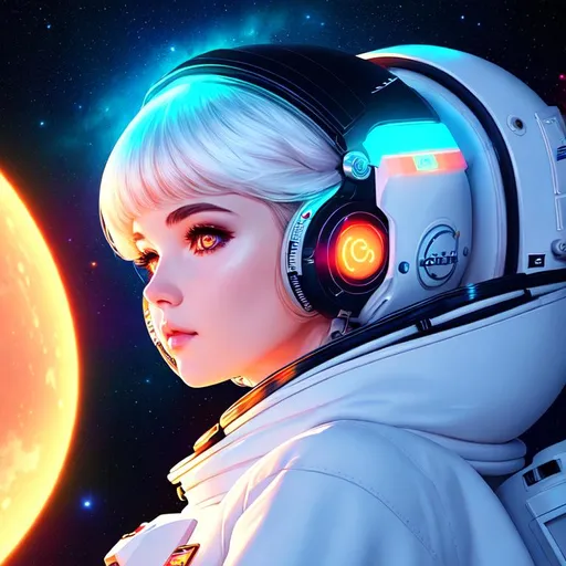 50's blonde wearing a retro pink space suit, on saturn | OpenArt