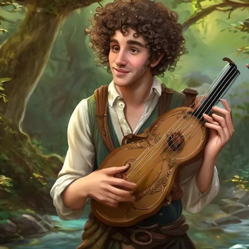 Full body, Fantasy illustration of a male bard, 25 y...