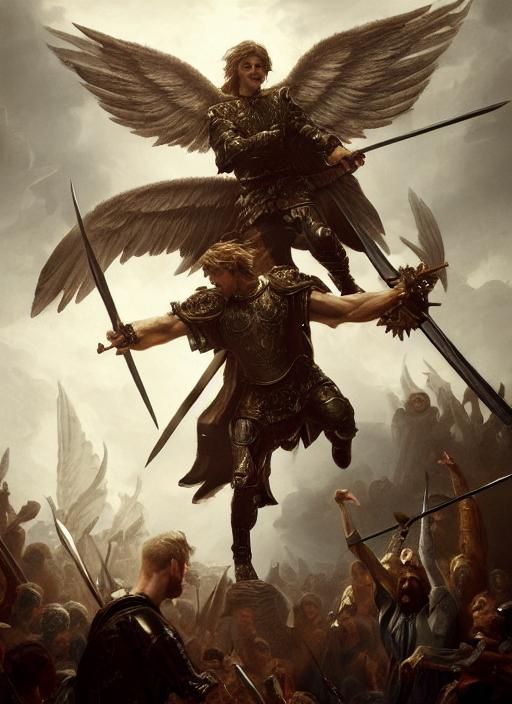 Portrait of {Michael the Angel and Lucifer} fighting... | OpenArt