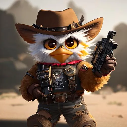 Furry cowboy pointing a gun on screen , bad moon and... | OpenArt