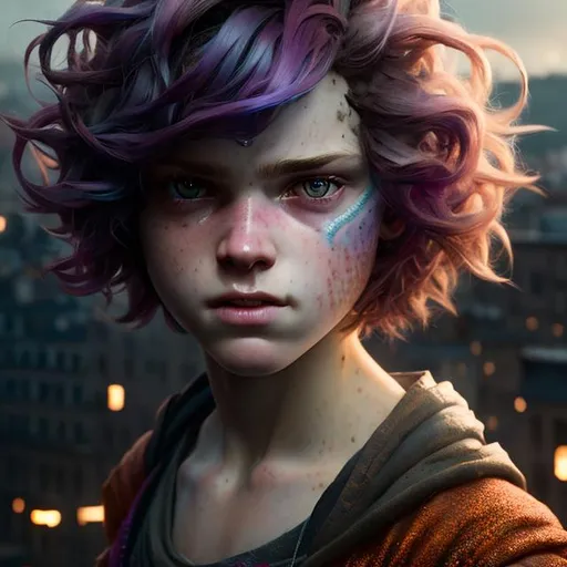 Portrait of {character} with {color} hair and with c...