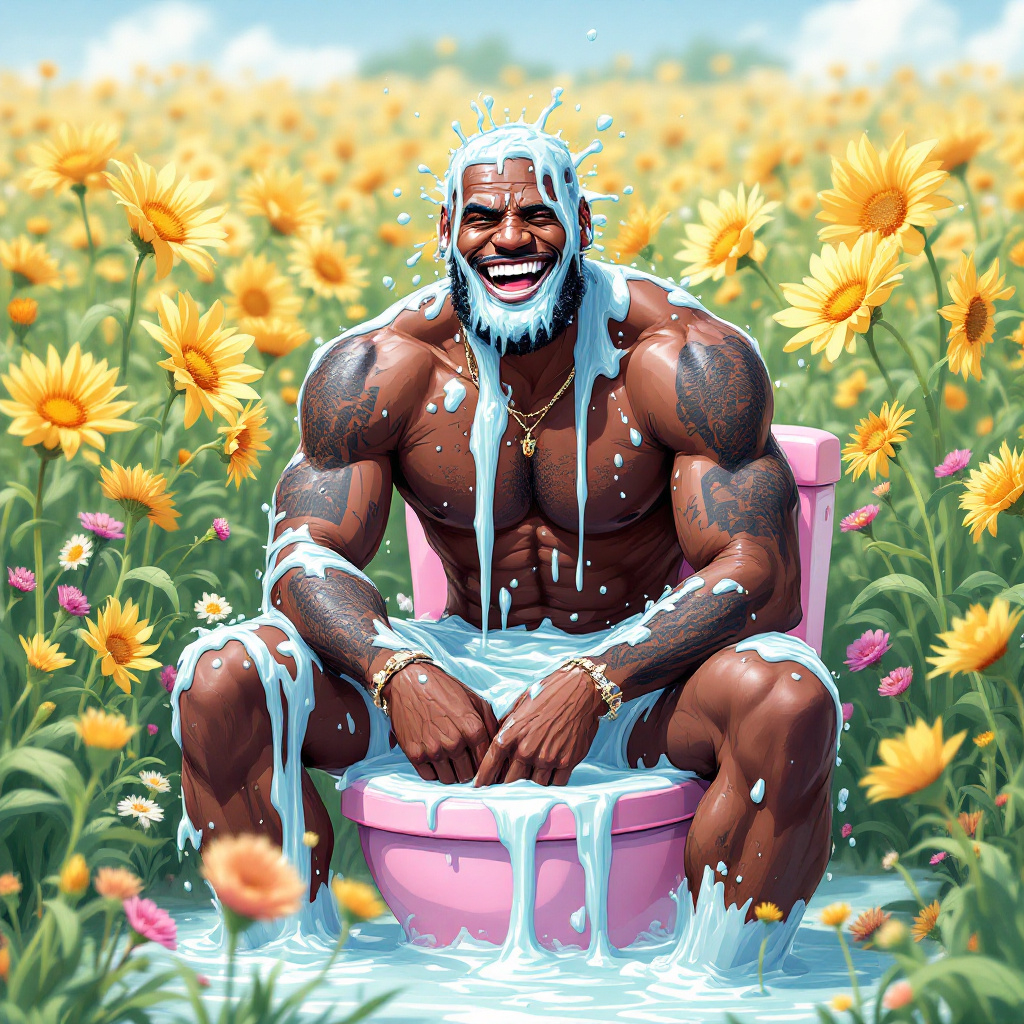 lebron James taking a shit anime style happy and sl...