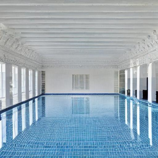 the poolrooms, endless pool, white tile walls, | OpenArt
