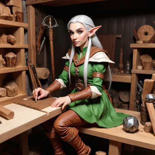 Dungeons and dragons female elf, woodworking artisan...