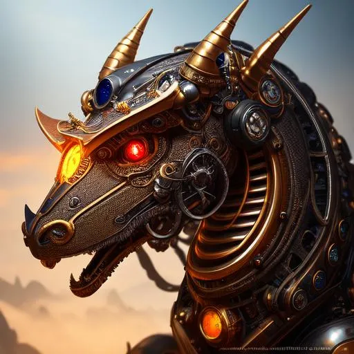 Headshot of a steampunk robotic dragon, 8k, high qua... | OpenArt