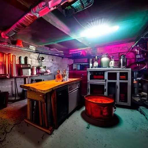 Breathtakingly detailed stylized Image of meth lab i...