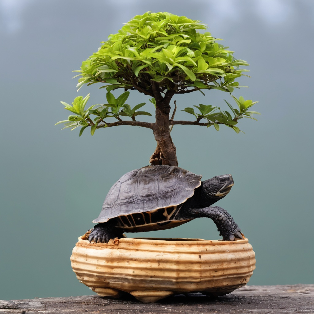 bonsai tree growing on live turtles shell